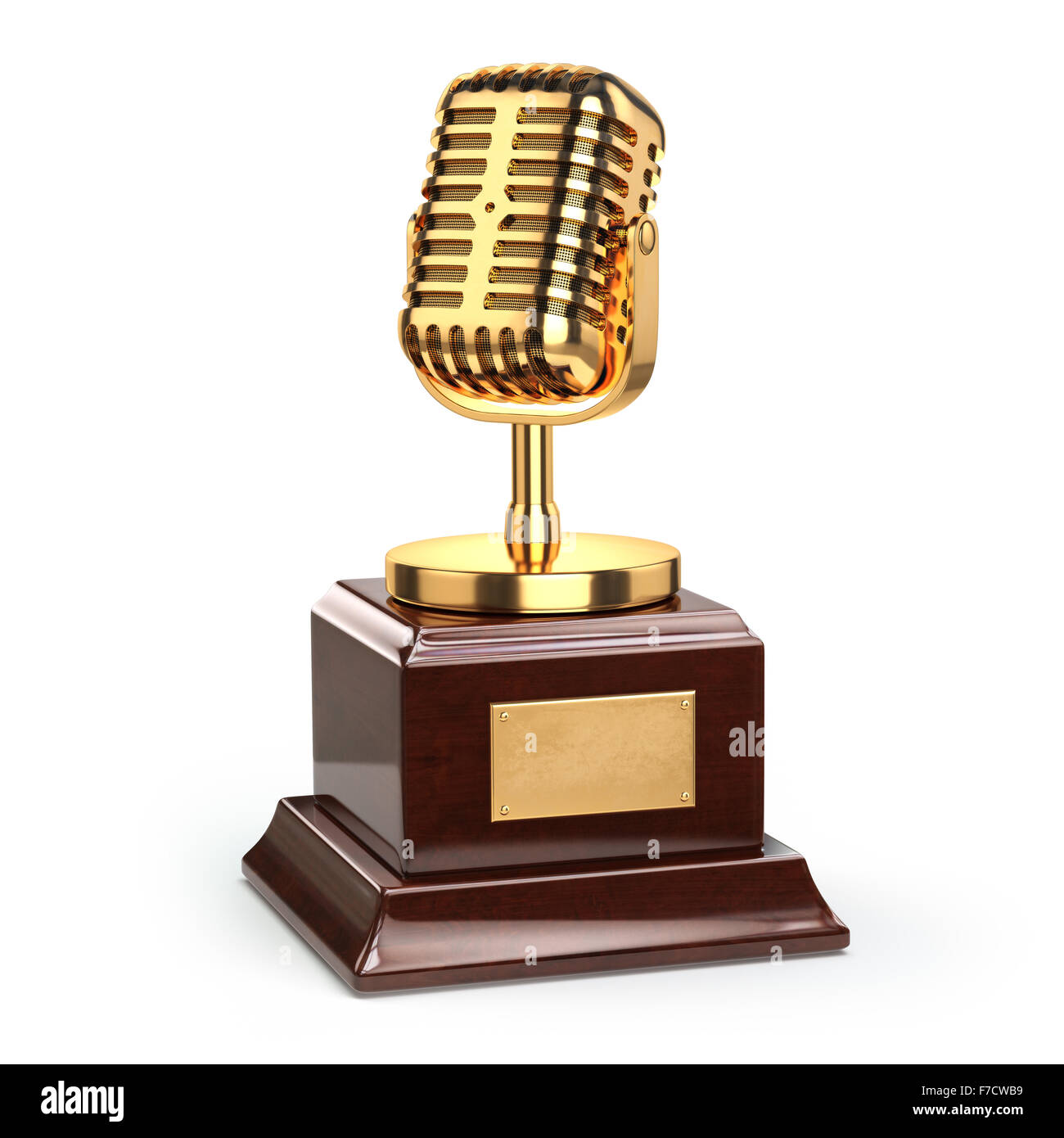 Music or journalism award concept. Gold microphone isolated on white ...