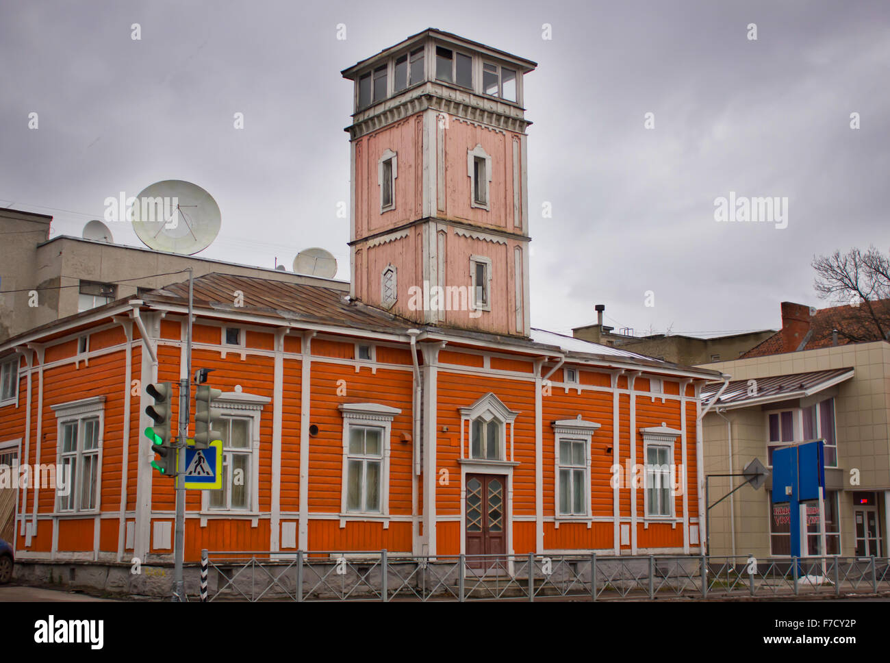 Historic wooden building fire station Stock Photo - Alamy