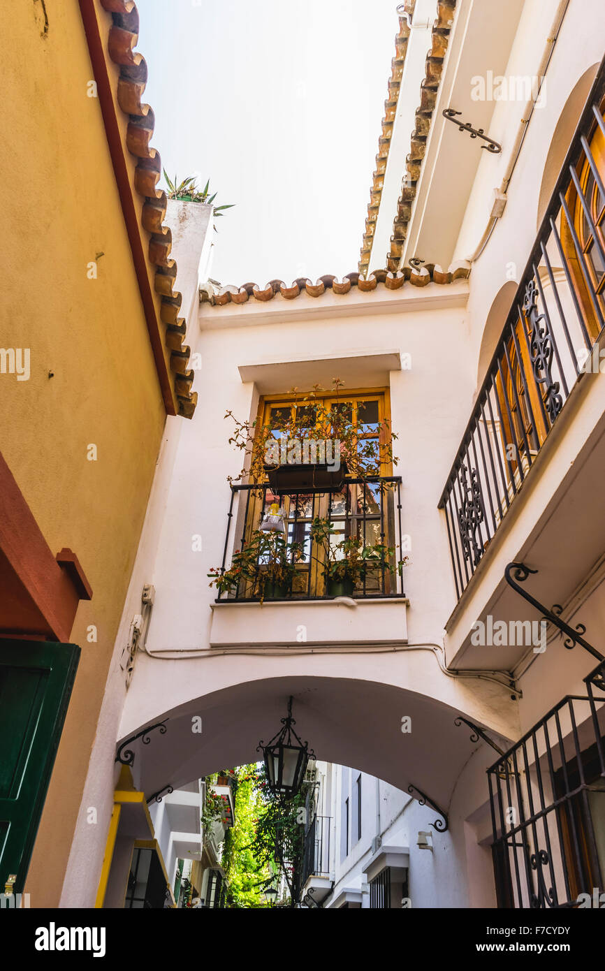 Arc, white architecture tourist streets in Marbella, Andalucia Spain ...