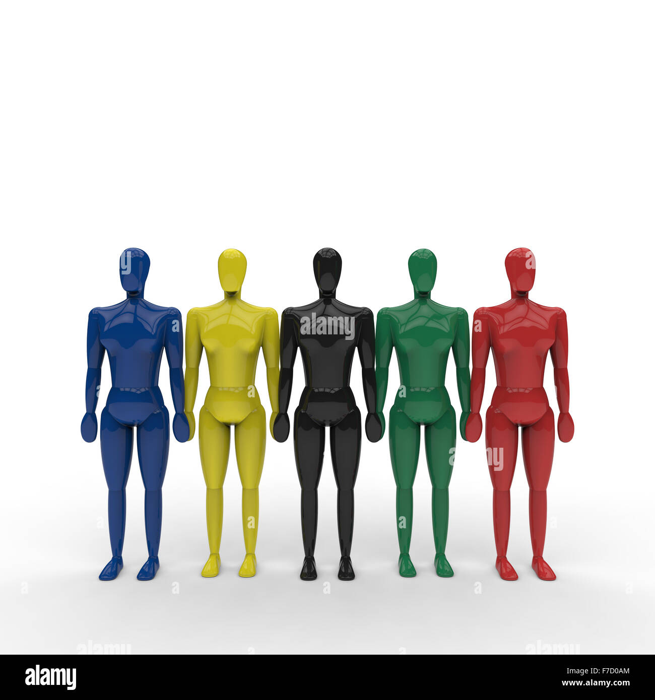 3d female figures with Olympic glossy colors holding handing on a white ...