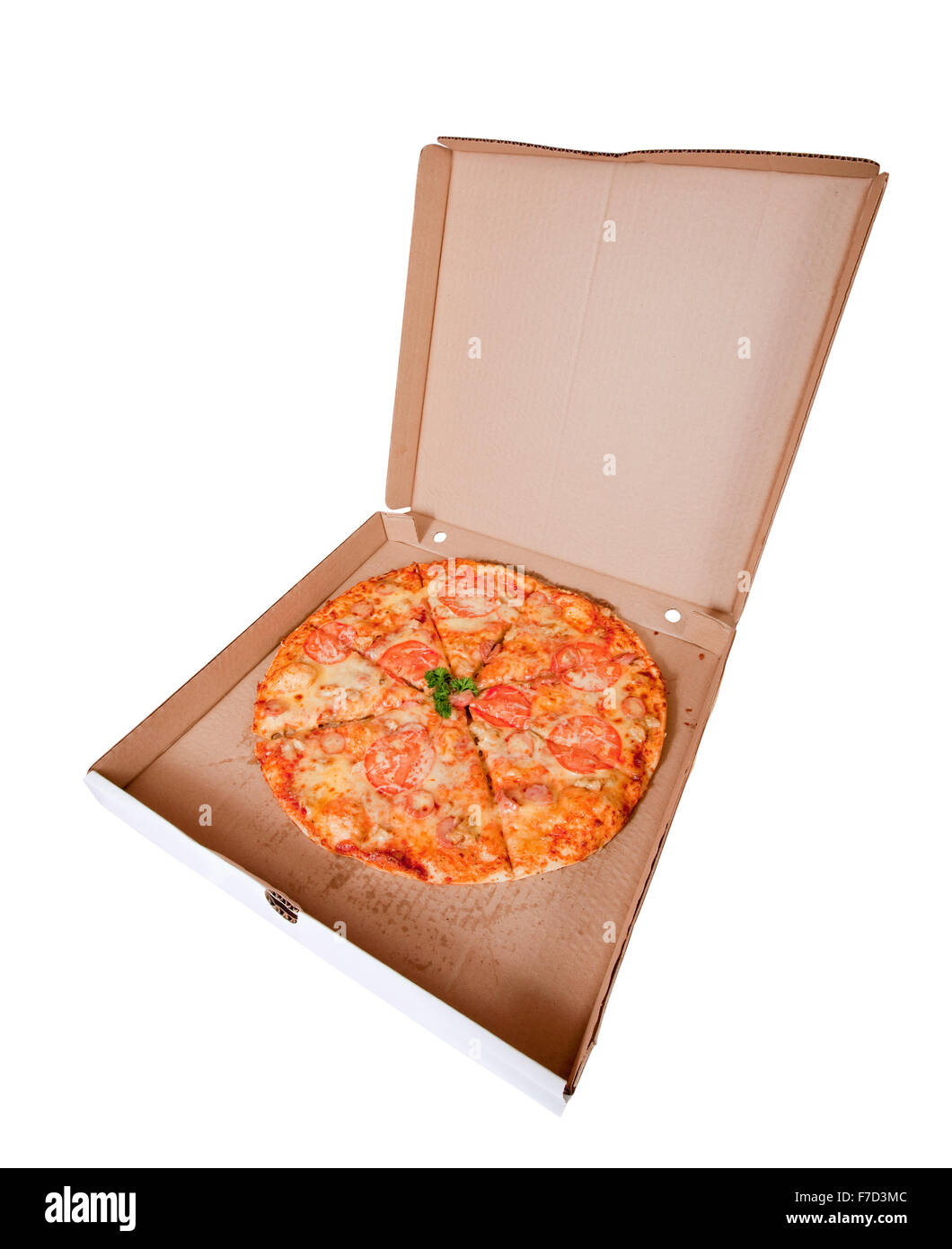 pizza in box. Isolated over white background Stock Photo - Alamy