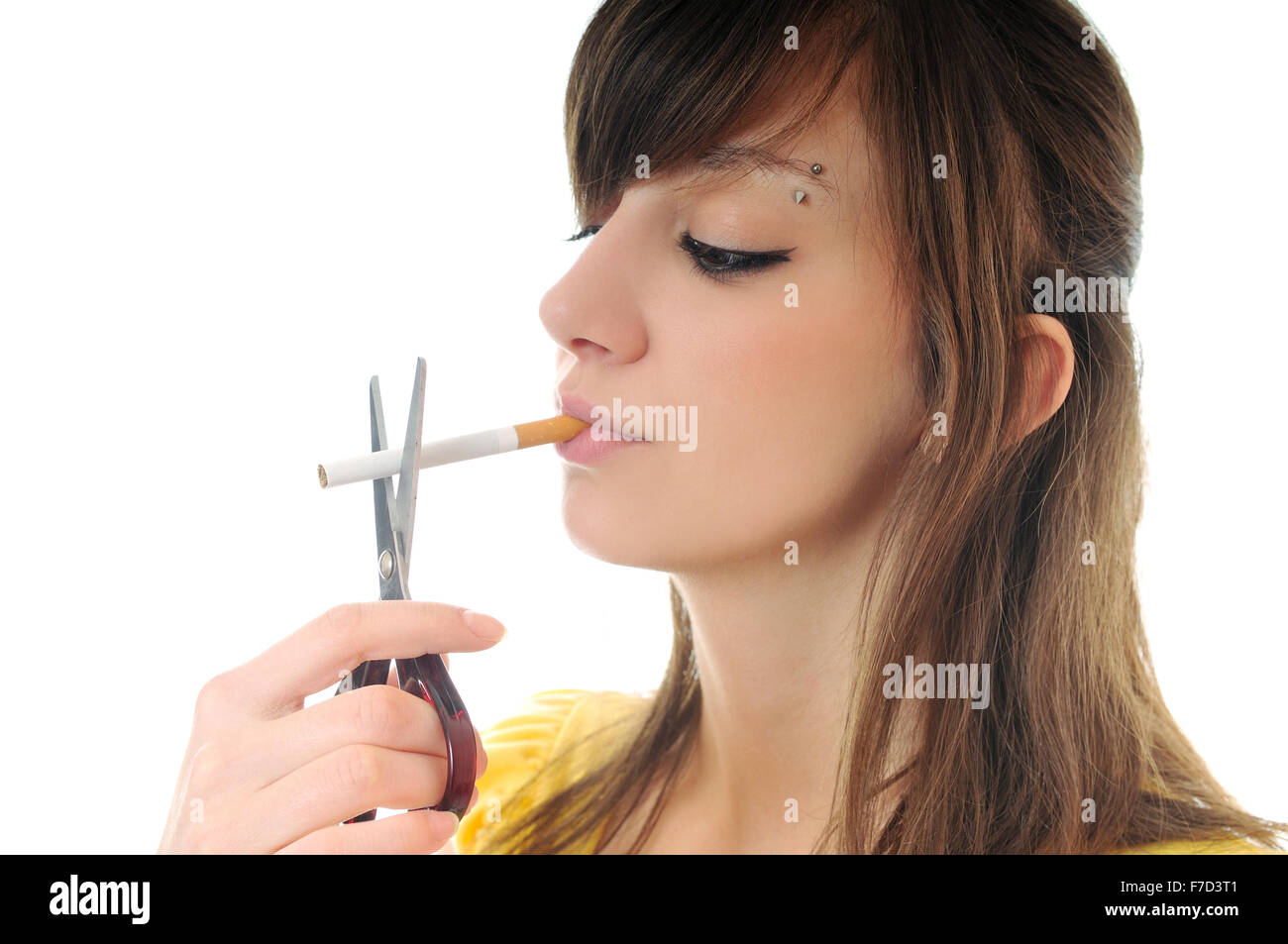 woman isolated on white stop smoking cigarette Stock Photo - Alamy