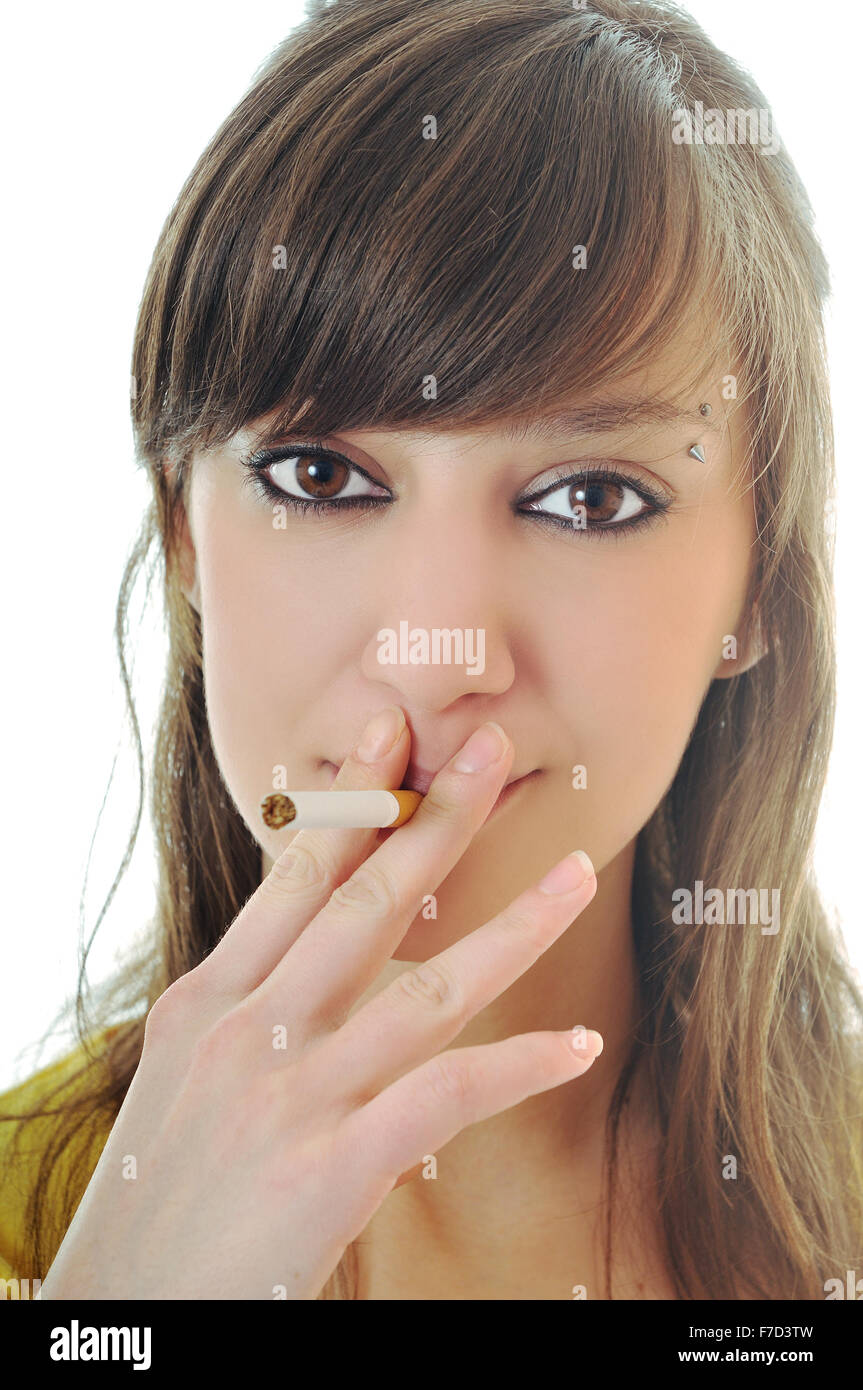 woman isolated on white stop smoking cigarette Stock Photo - Alamy
