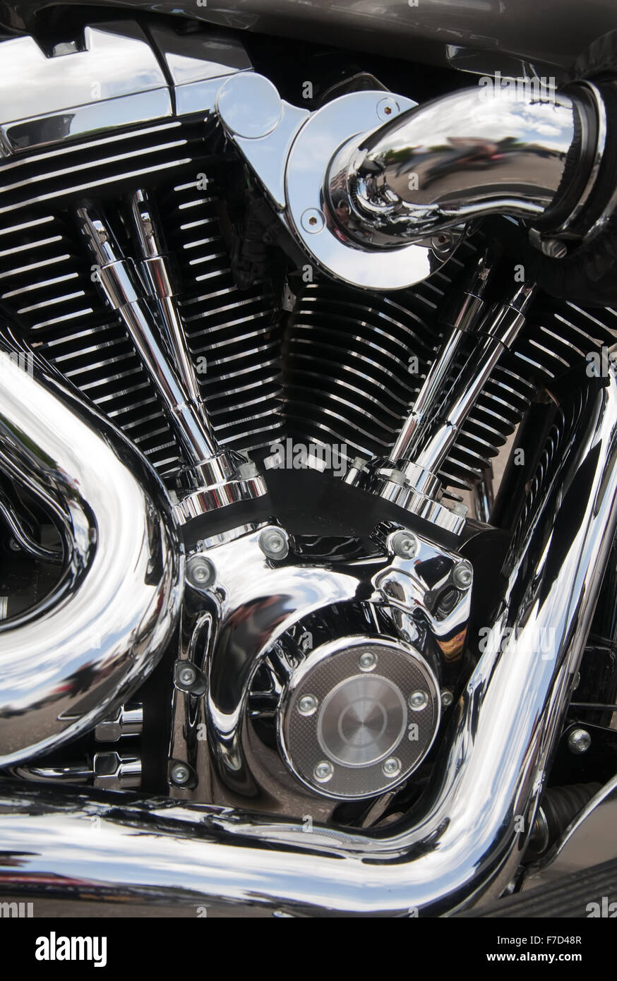 Closeup of a big shiny motorcycle engine Stock Photo - Alamy