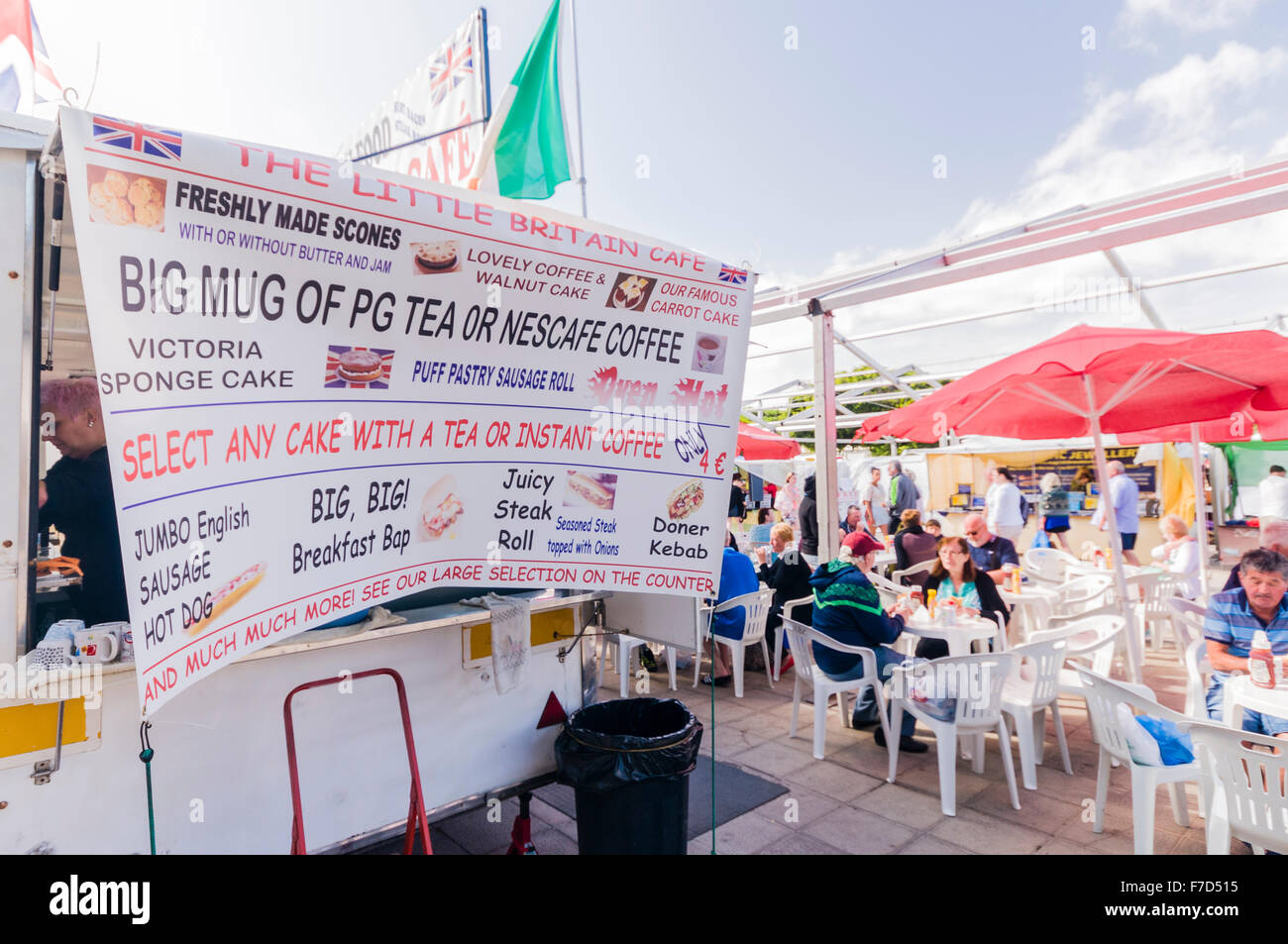 Sign in a Spanish tourist resort market stall advertising real British ...