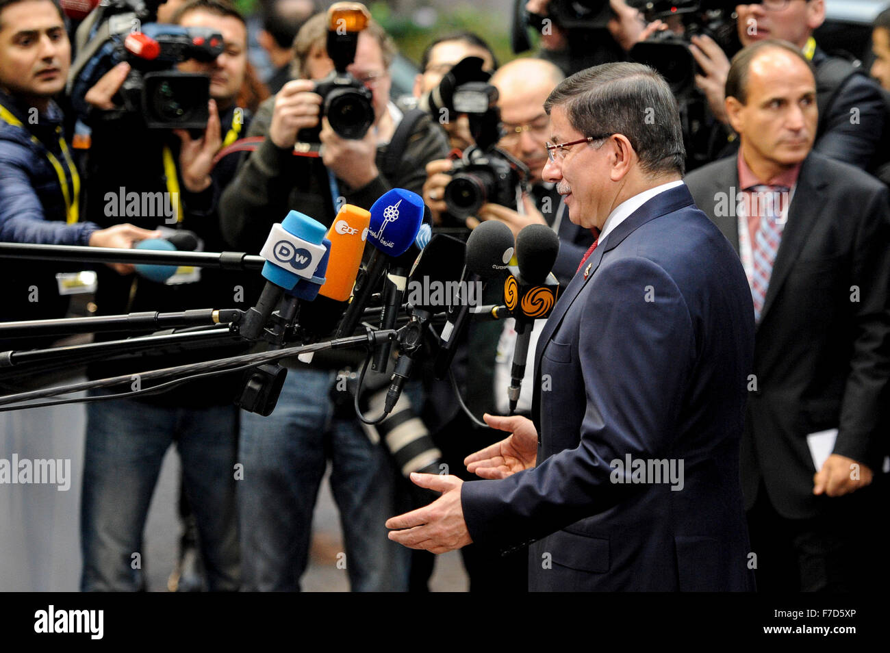 Turkish Prime Minister Ahmet Davutoglu arrives for the start of an EU ...