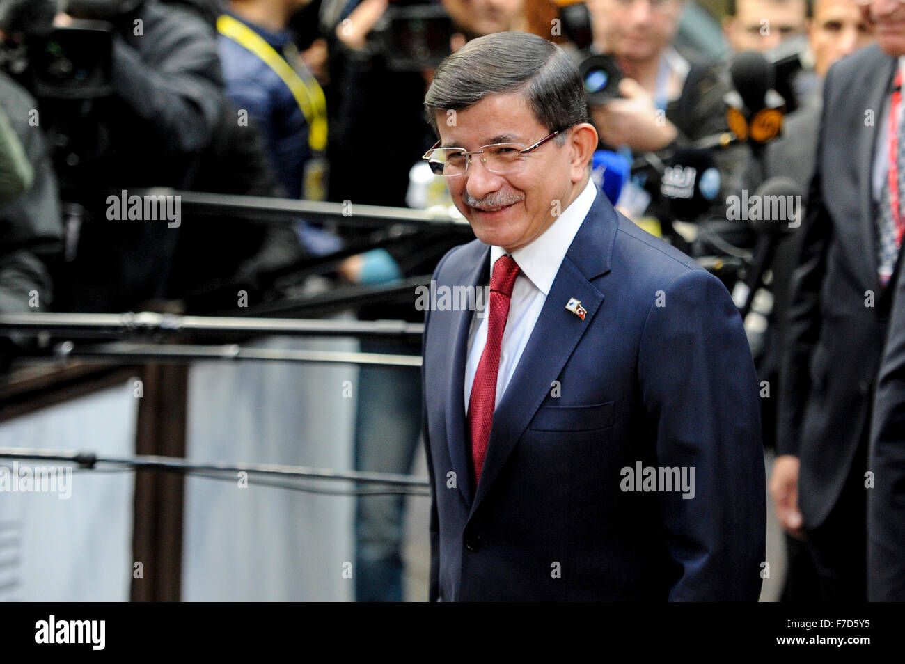 Turkish Prime Minister Ahmet Davutoglu arrives for the start of an EU ...