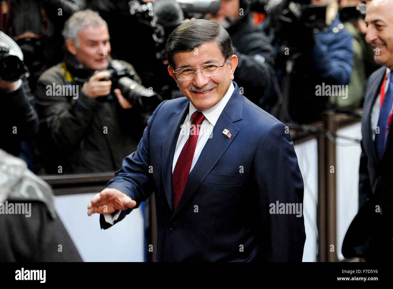 Turkish Prime Minister Ahmet Davutoglu arrives for the start of an EU ...