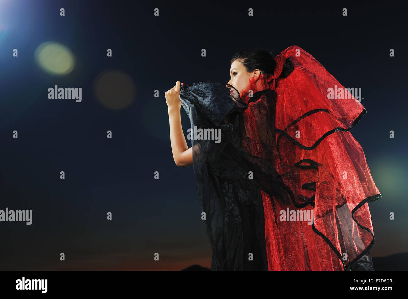 young beautiful bride in black wedding dress in dar at night Stock ...