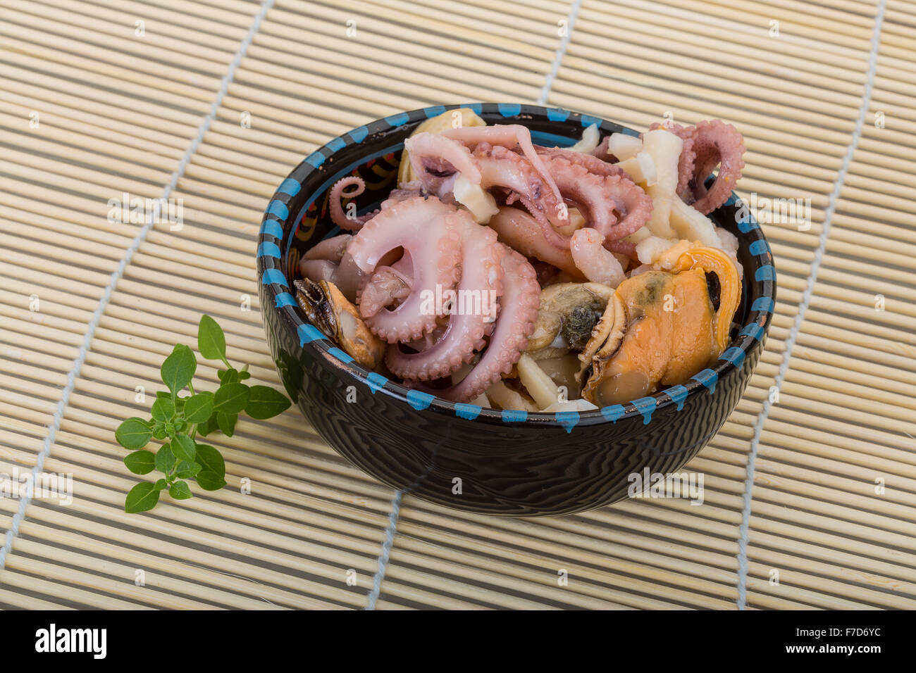 Seafood cocktail with octopus, shrimp, calamari and mussel Stock Photo ...
