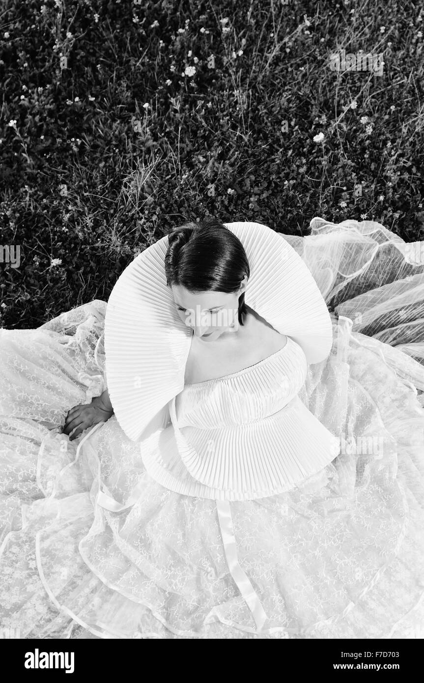 happy young beautiful bride after wedding ceremony event have fun on ...