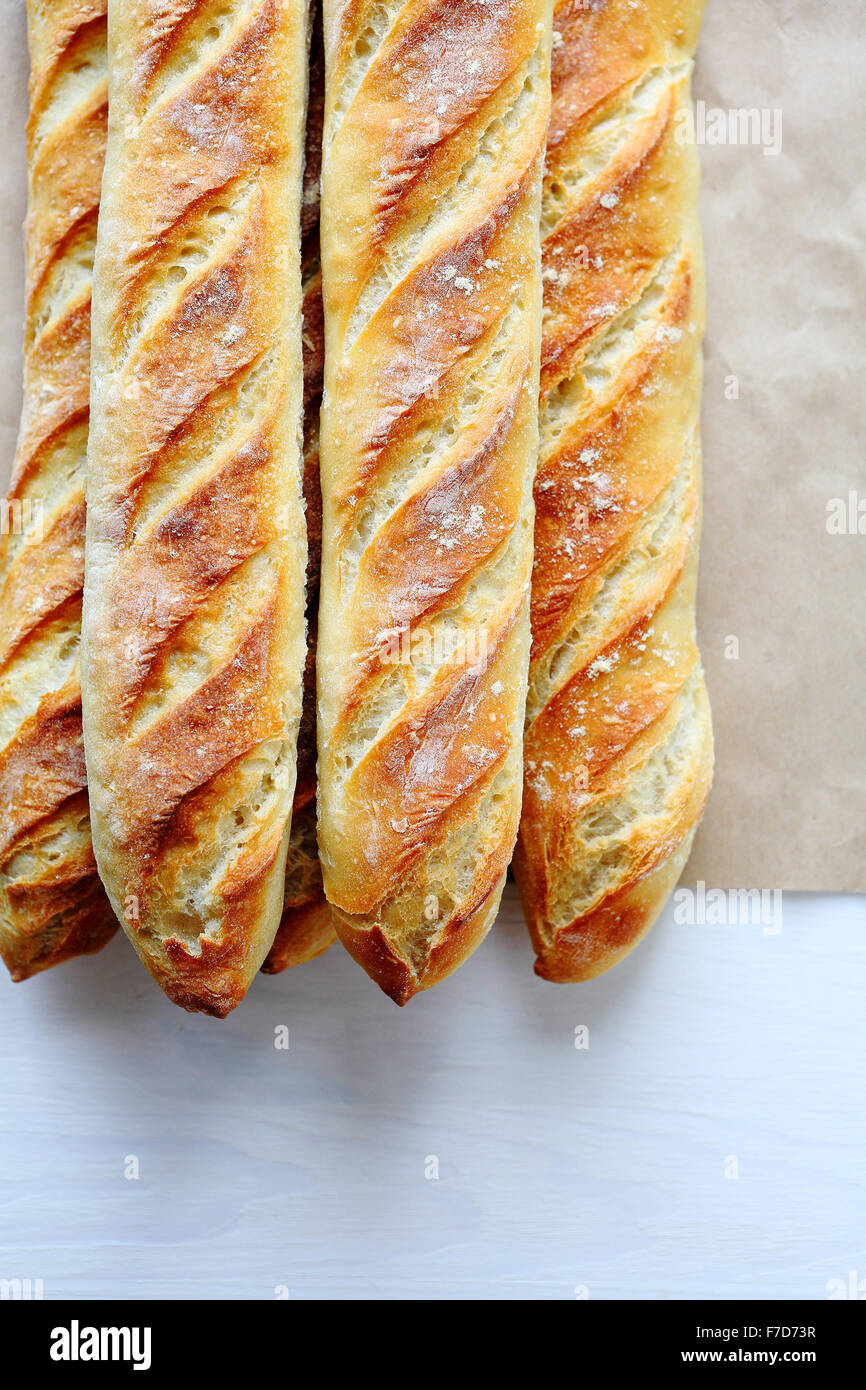 fresh golden french breads, top view Stock Photo - Alamy