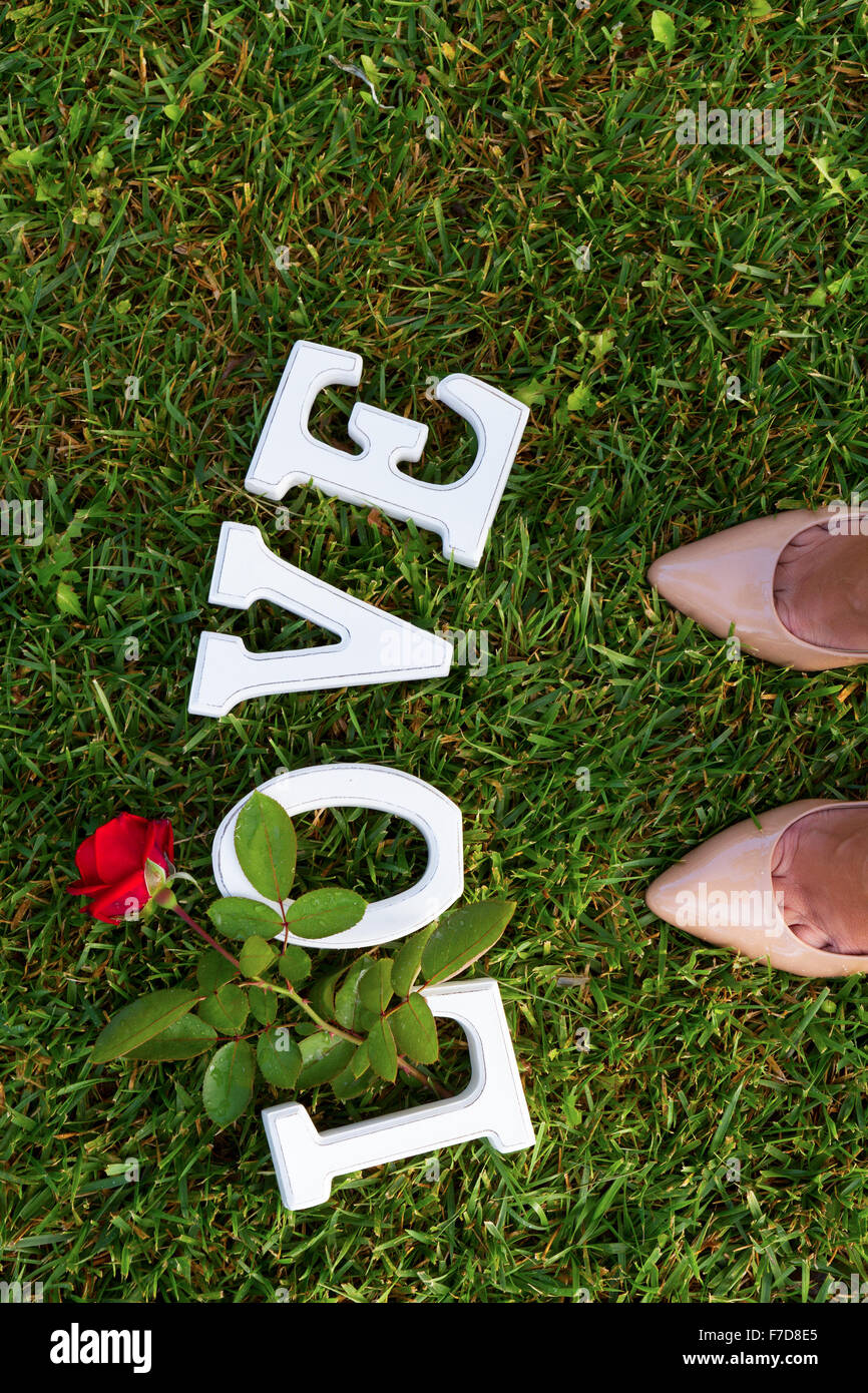 Love sign with rose Stock Photo - Alamy