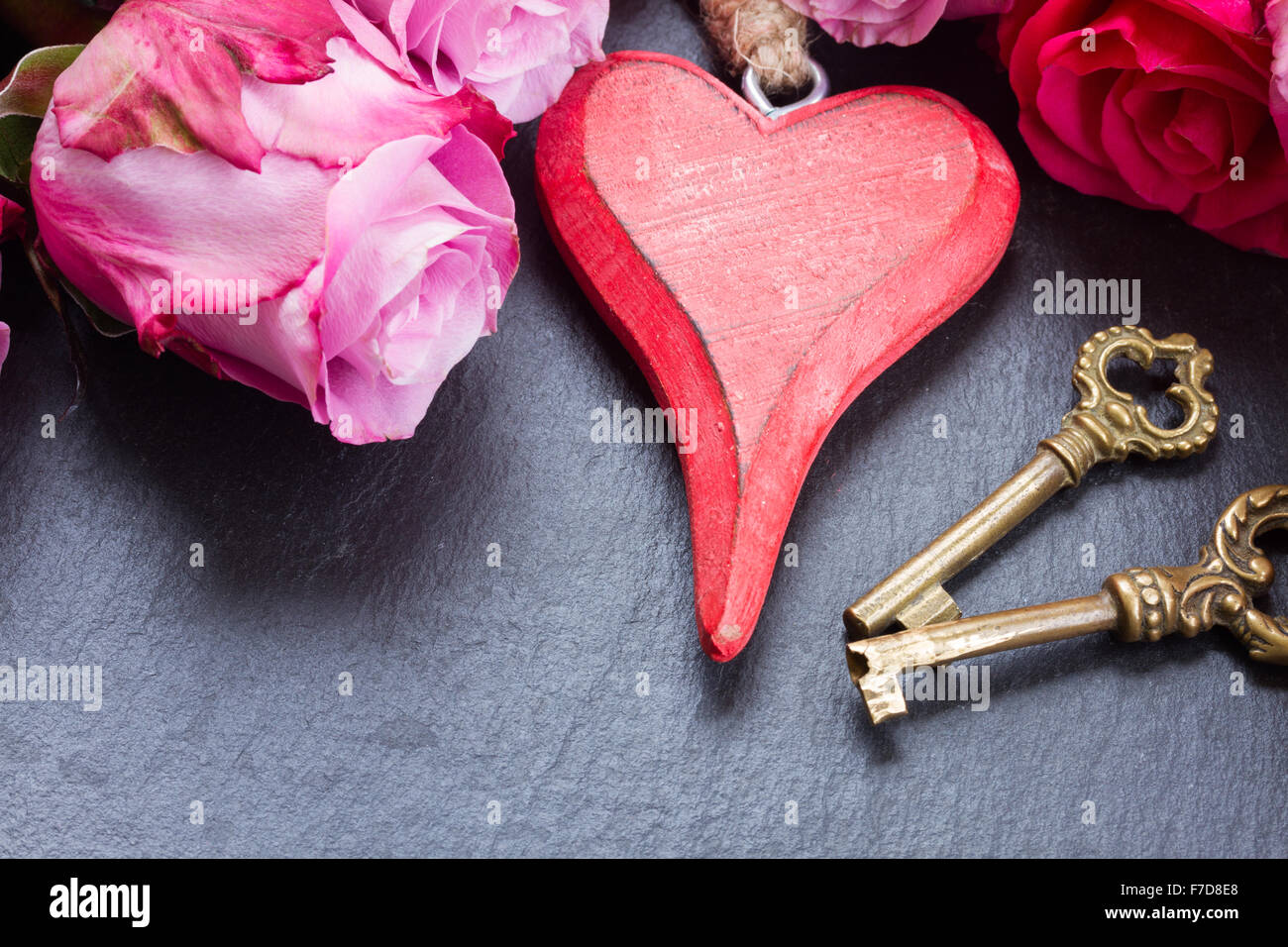 roses with heart and keys Stock Photo - Alamy