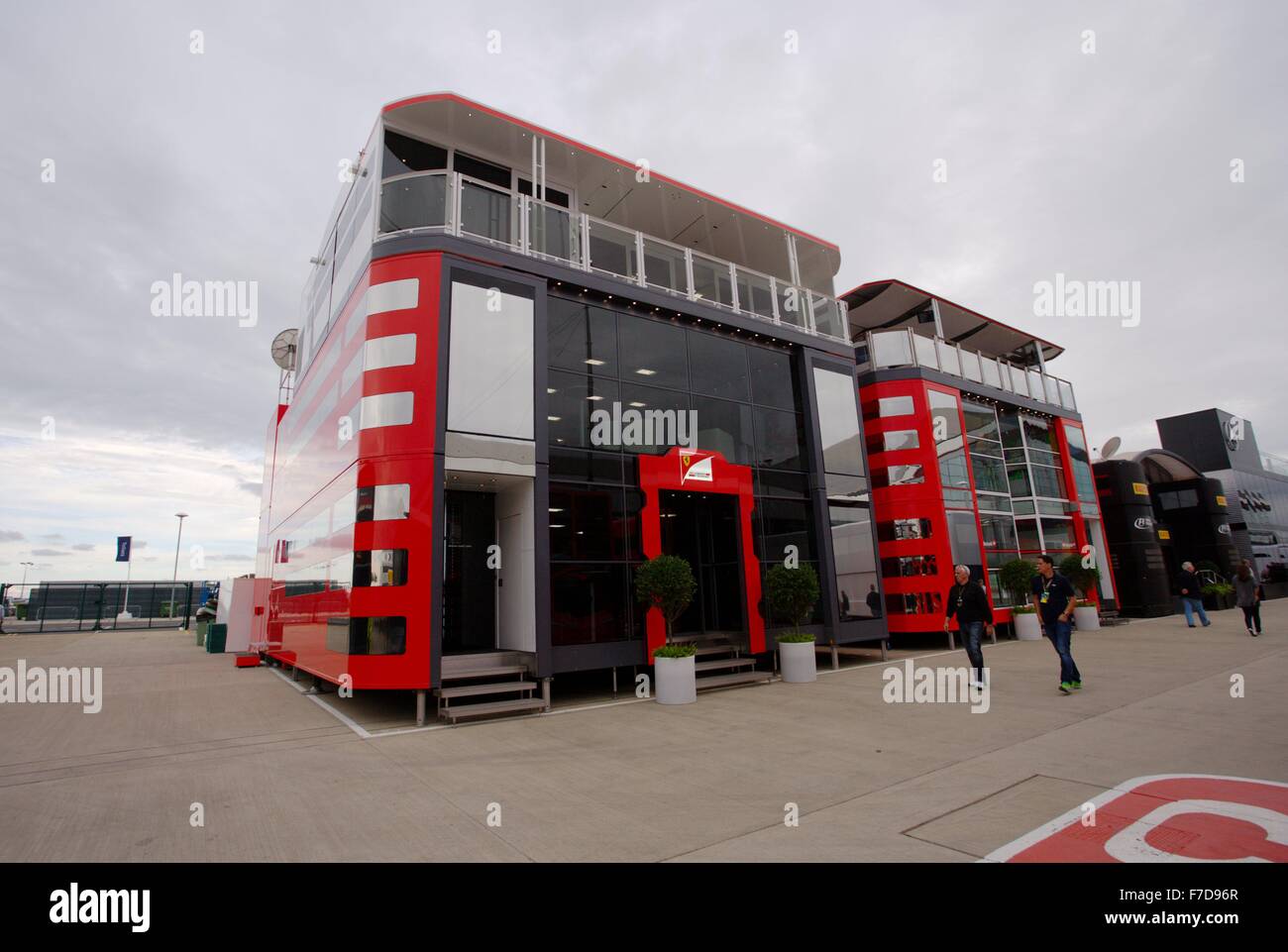 The Scuderia Ferrari motorhome in the Paddock at Silverstone circuit ...