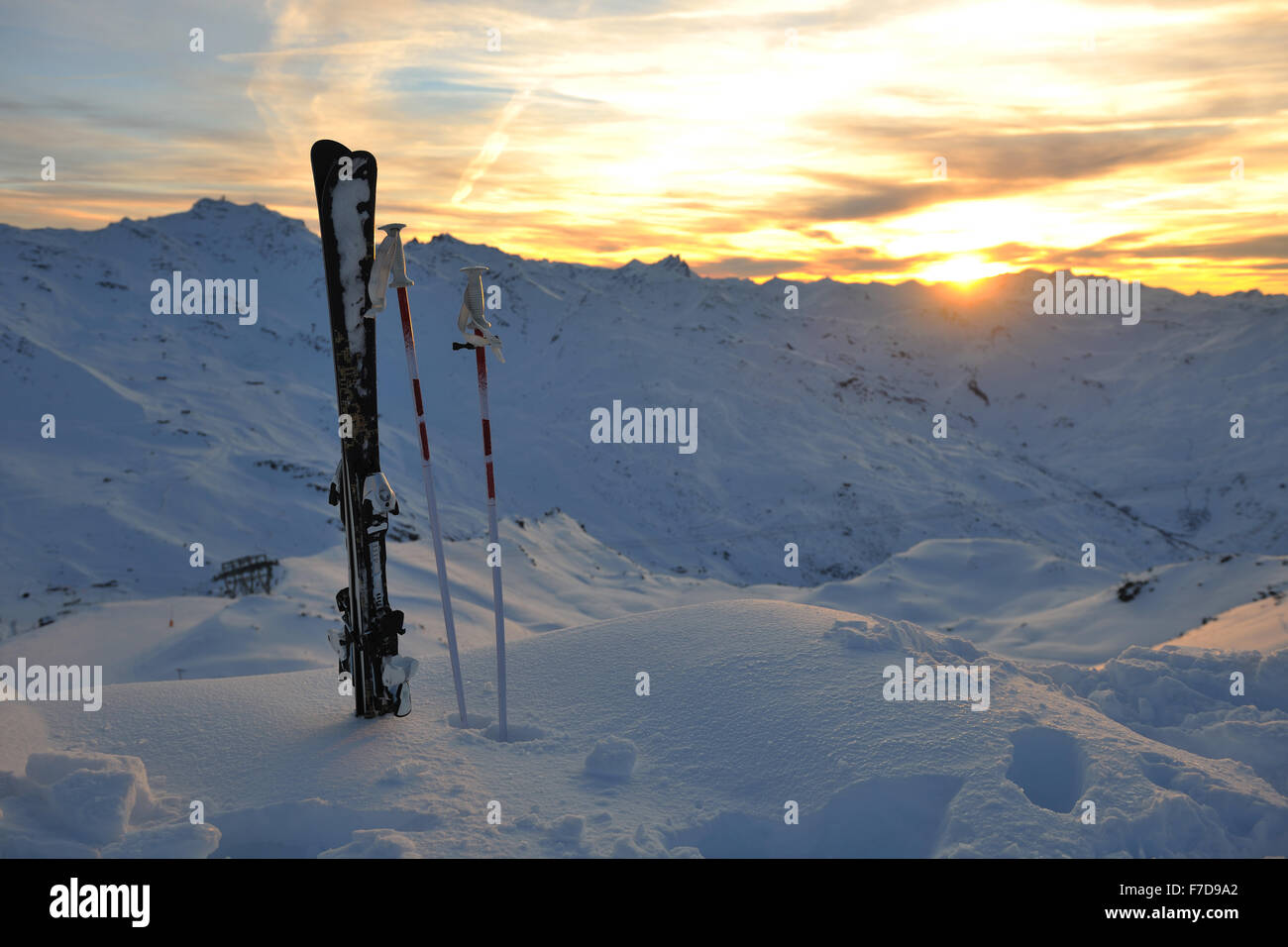 mountain snow ski with beautiful sunset in background Stock Photo - Alamy