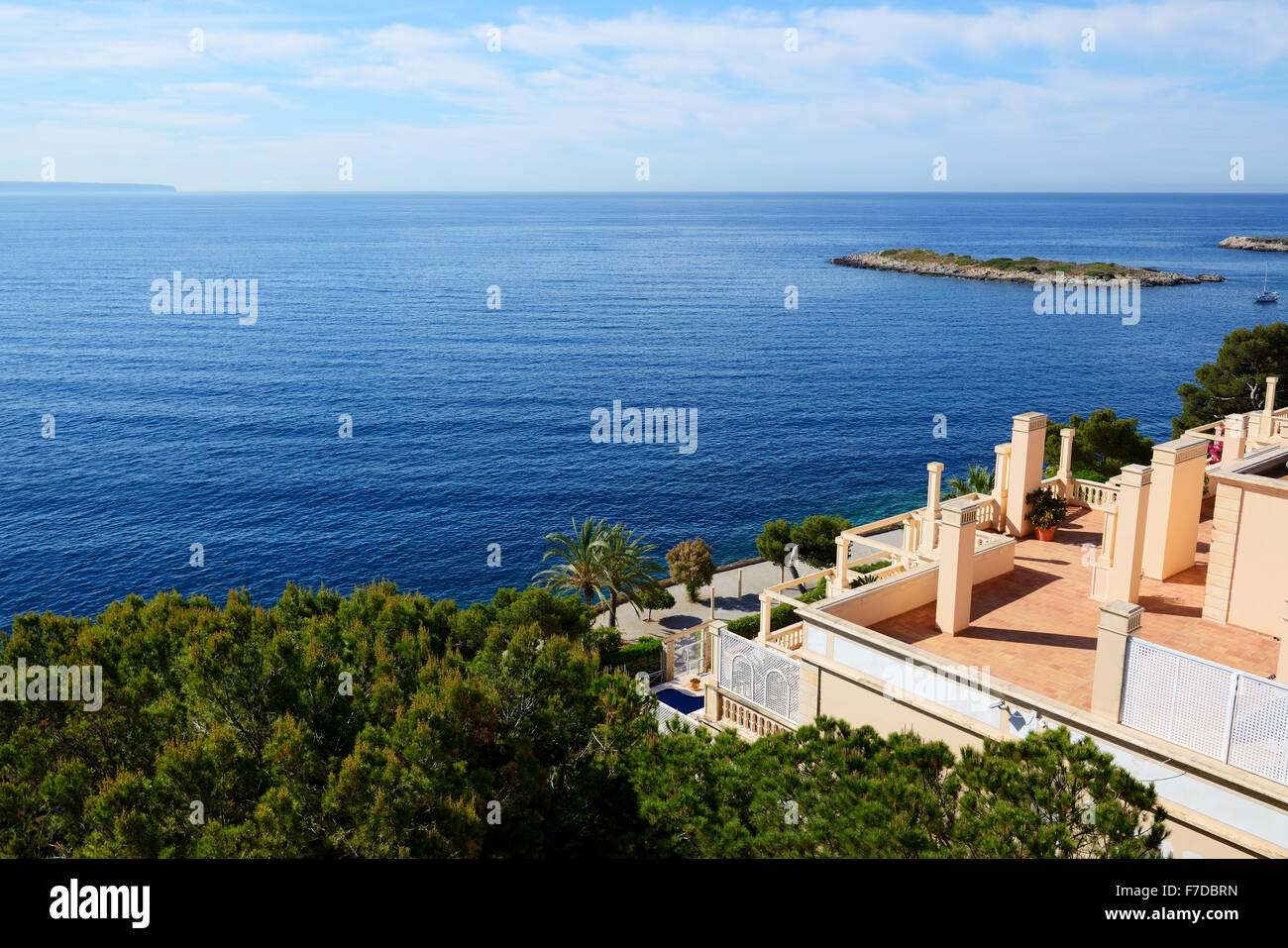 The sea view terrace at luxury hotel, Mallorca, Spain Stock Photo - Alamy