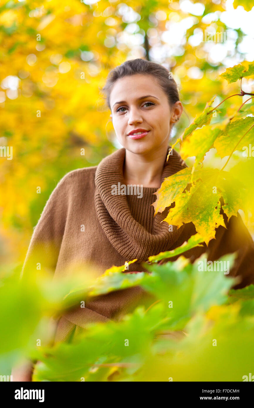 Portrait of beauty woman in september park Stock Photo - Alamy