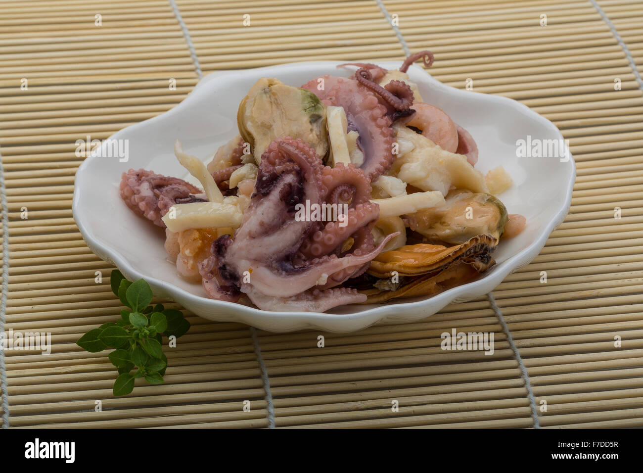 Seafood cocktail with octopus, shrimp, calamari and mussel Stock Photo ...