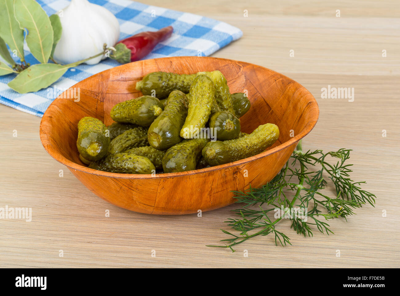 Pickled small cucumber with dill and spices Stock Photo - Alamy