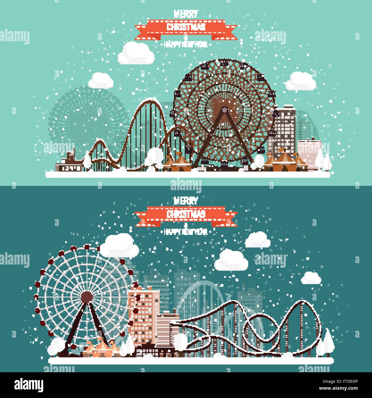 Vector illustration. Ferris wheel. Winter carnival. Christmas, new year ...