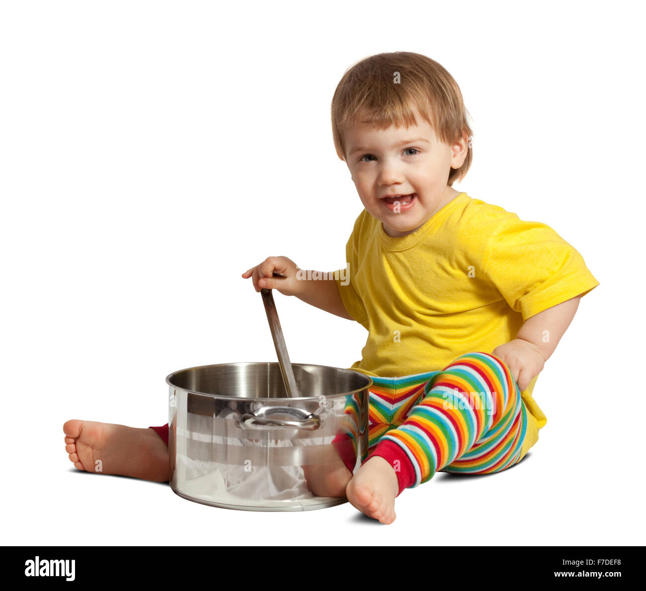 Baby cook with pan. Isolated over white background with shade Stock ...