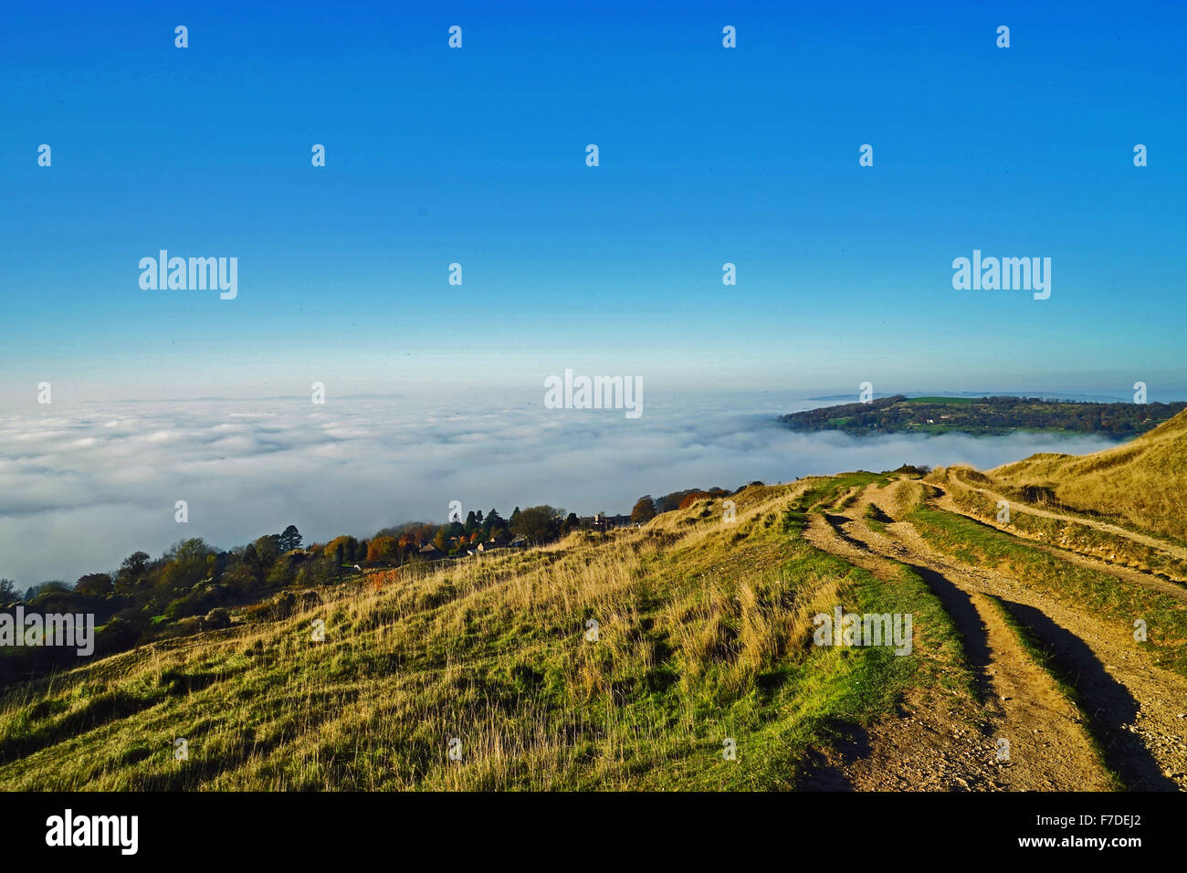 Fog over Cleeve Common, Cheltenham, Gloucestershire, UK Cotswold Way ...