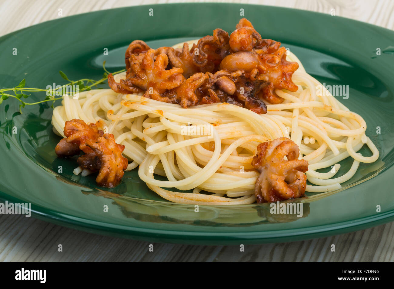 Pasta with octopus - italian spaghetti marinara Stock Photo - Alamy