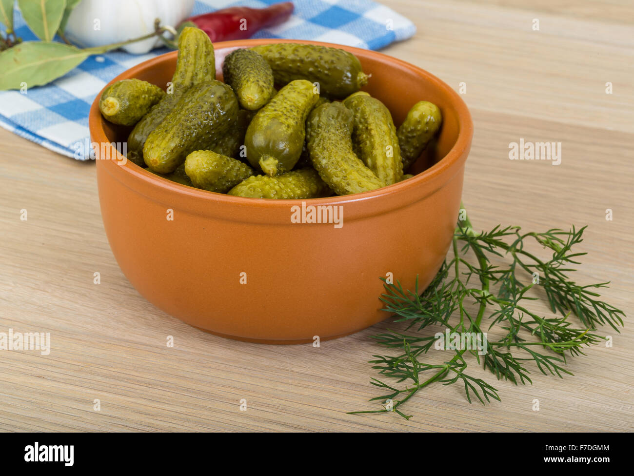 Pickled small cucumber with dill and spices Stock Photo - Alamy