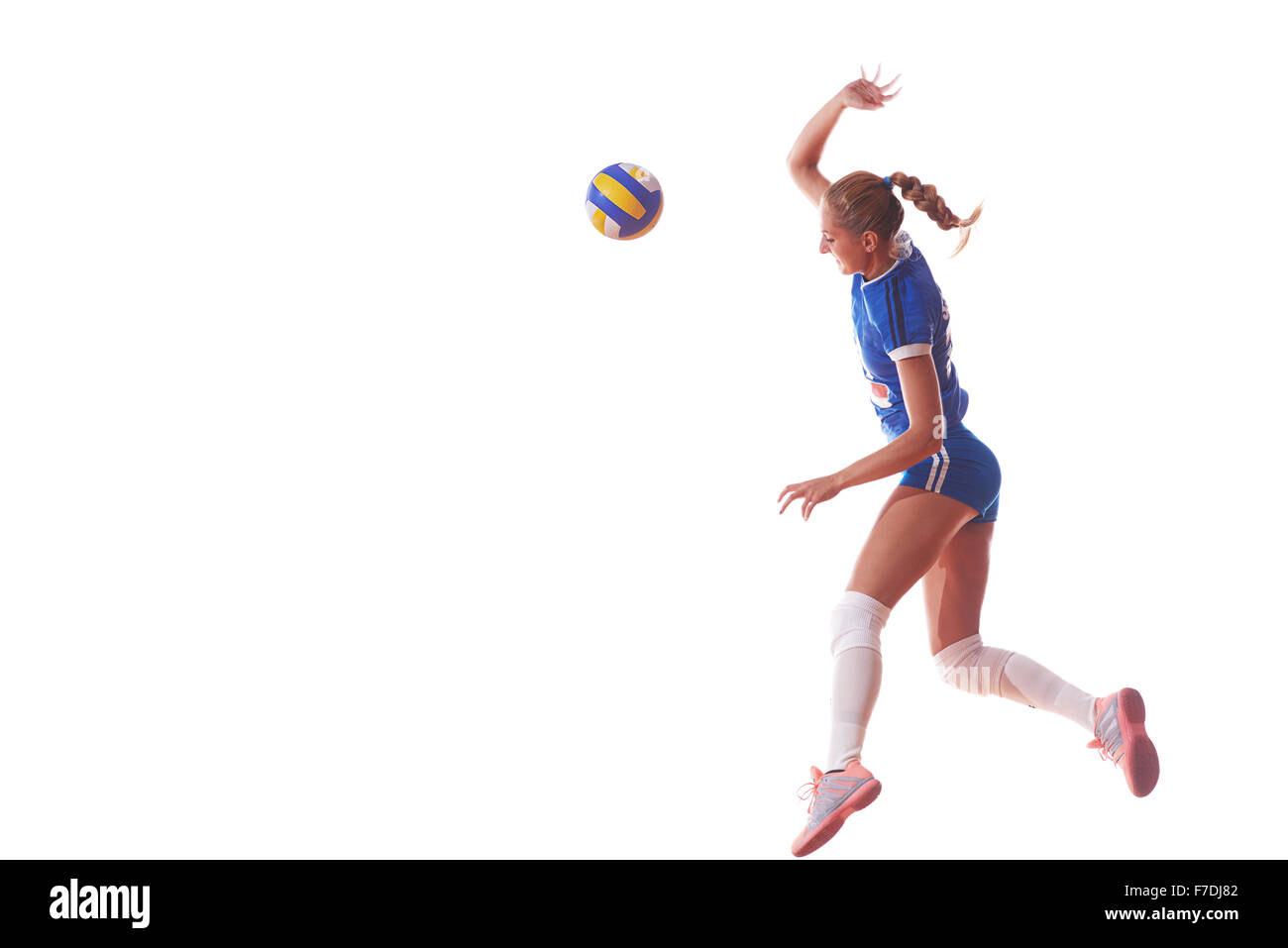 volleyball woman jump and kick ball isolated on white background Stock ...