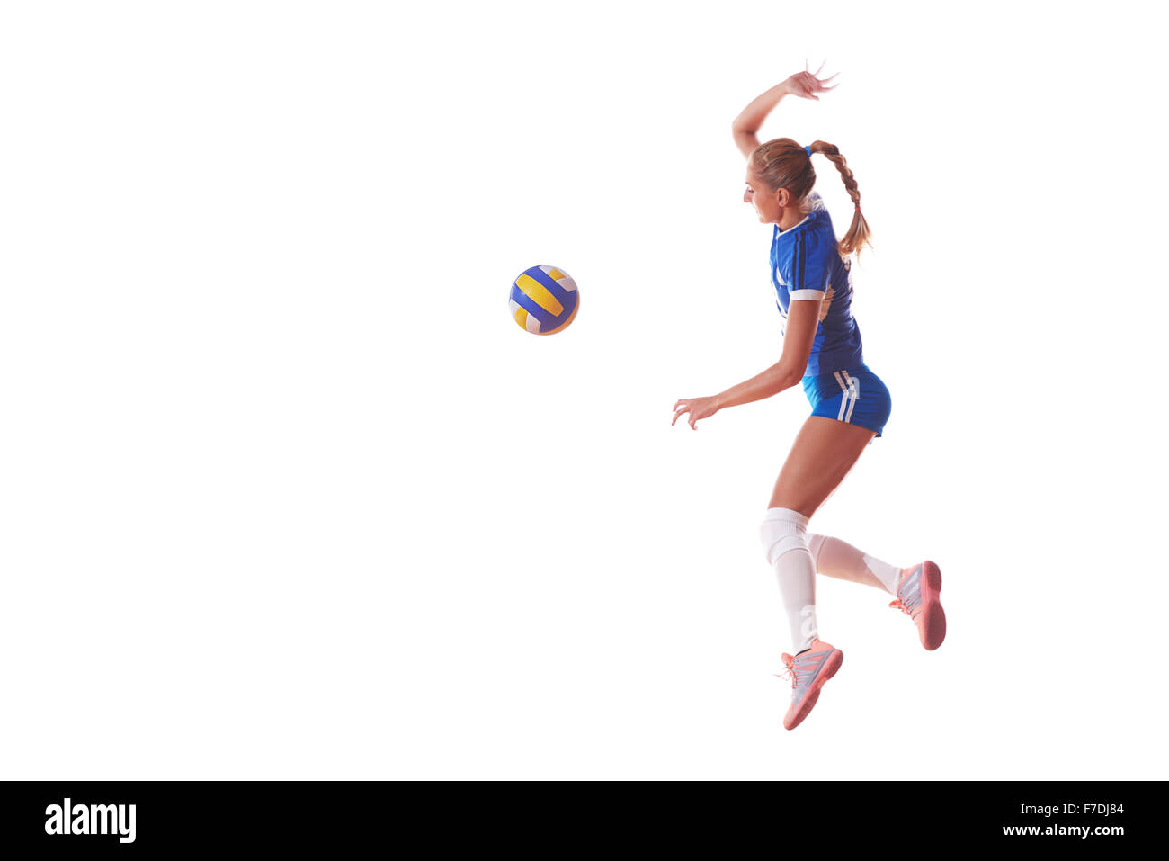 volleyball woman jump and kick ball isolated on white background Stock ...
