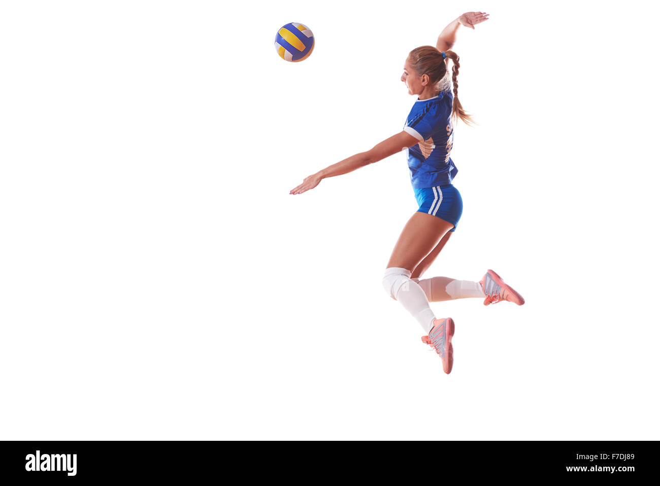 volleyball woman jump and kick ball isolated on white background Stock ...