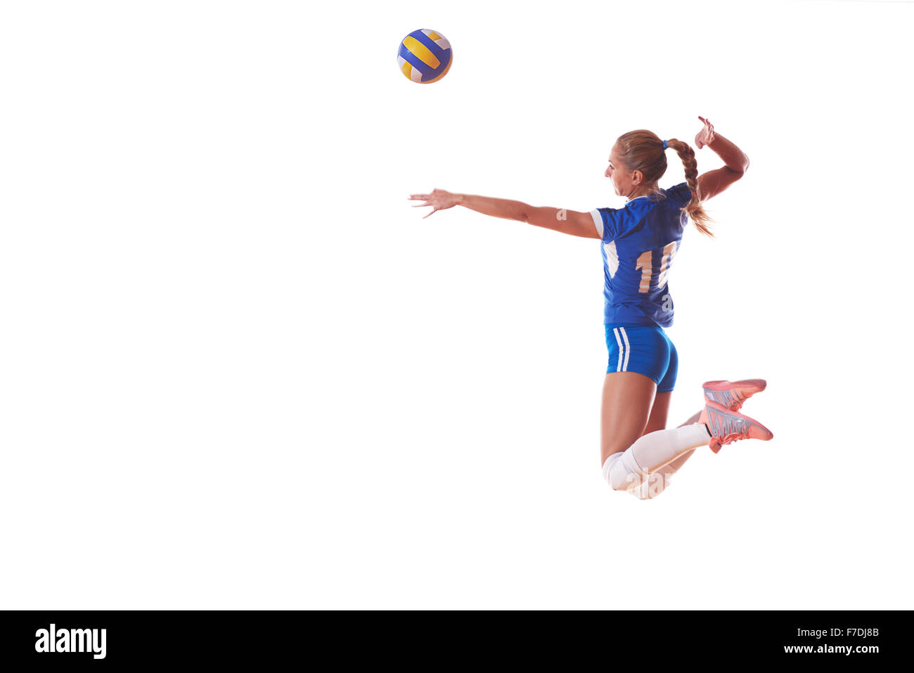 volleyball woman jump and kick ball isolated on white background Stock ...