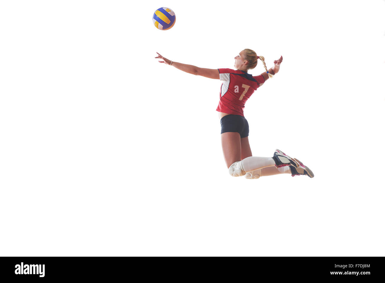 volleyball woman jump and kick ball isolated on white background Stock ...