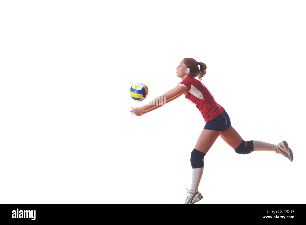 volleyball woman jump and kick ball isolated on white background Stock ...