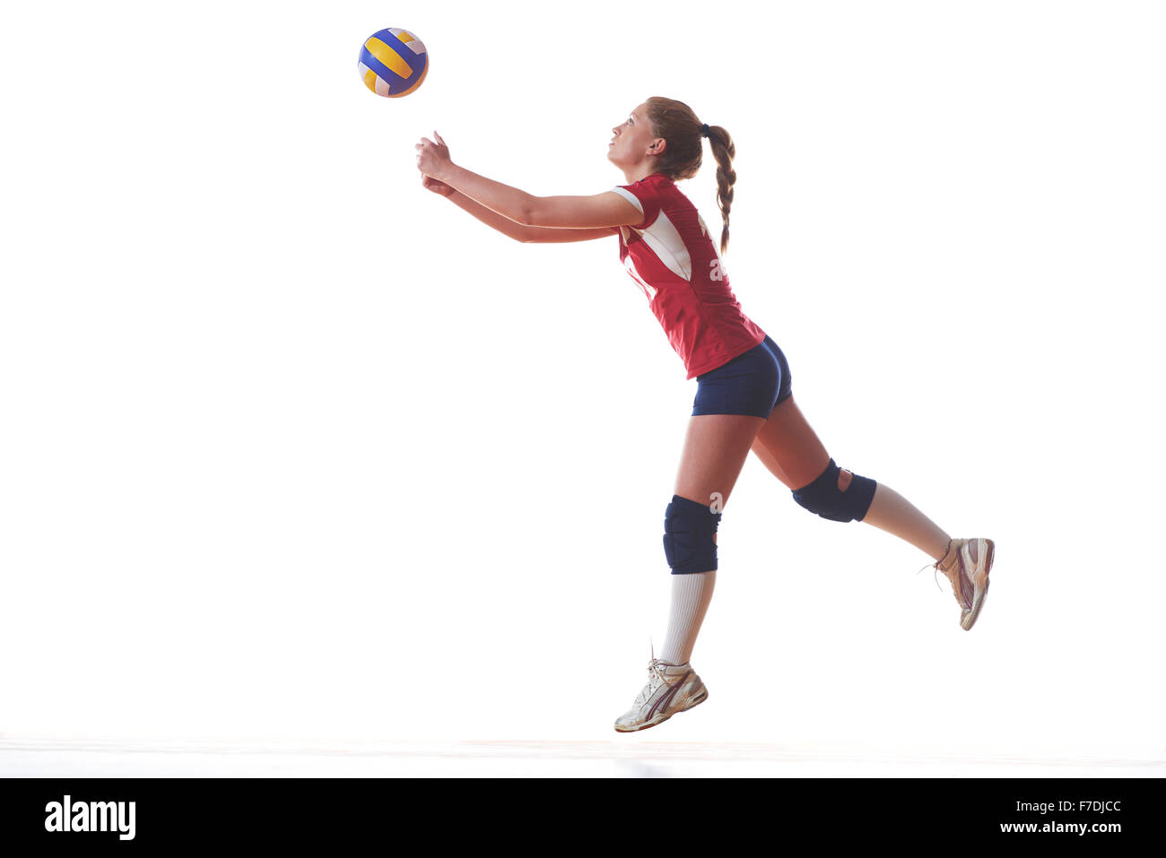 volleyball woman jump and kick ball isolated on white background Stock ...