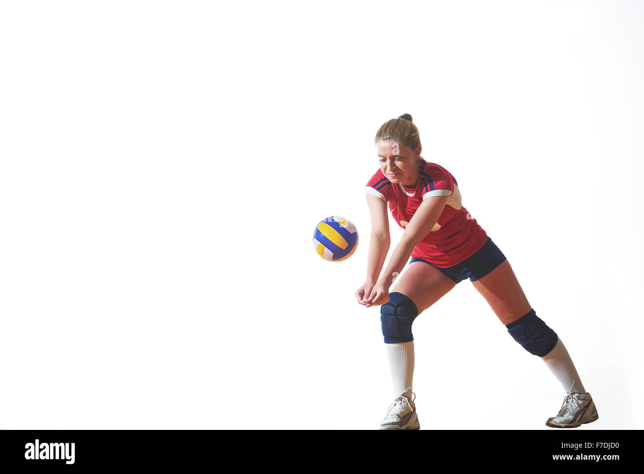 volleyball woman jump and kick ball isolated on white background Stock ...