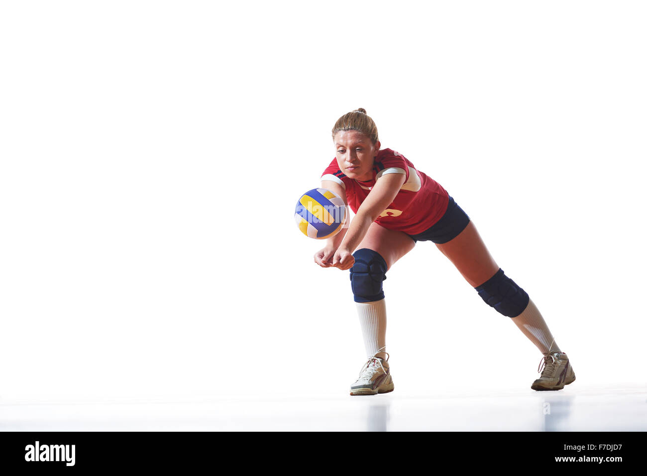 volleyball woman jump and kick ball isolated on white background Stock ...