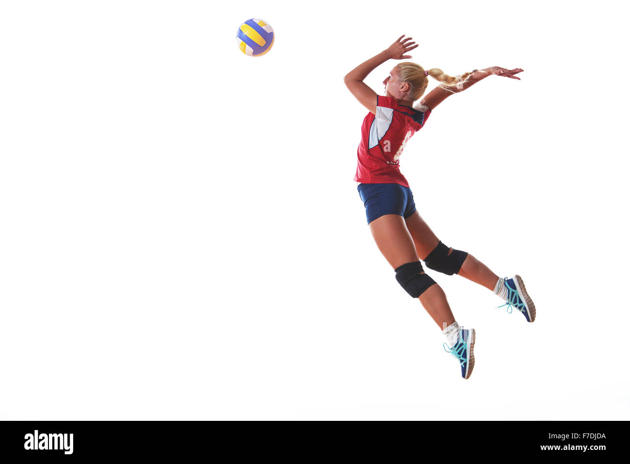 volleyball woman jump and kick ball isolated on white background Stock ...