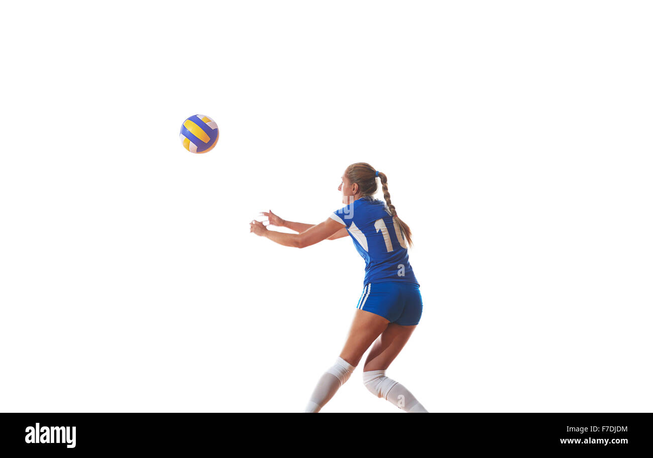 volleyball woman jump and kick ball isolated on white background Stock ...