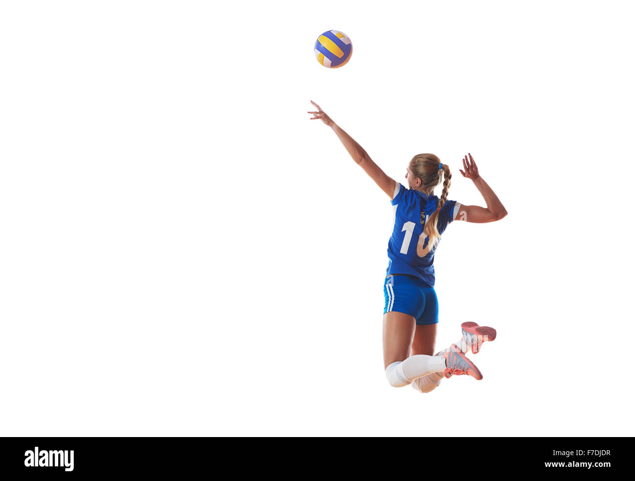 volleyball woman jump and kick ball isolated on white background Stock ...