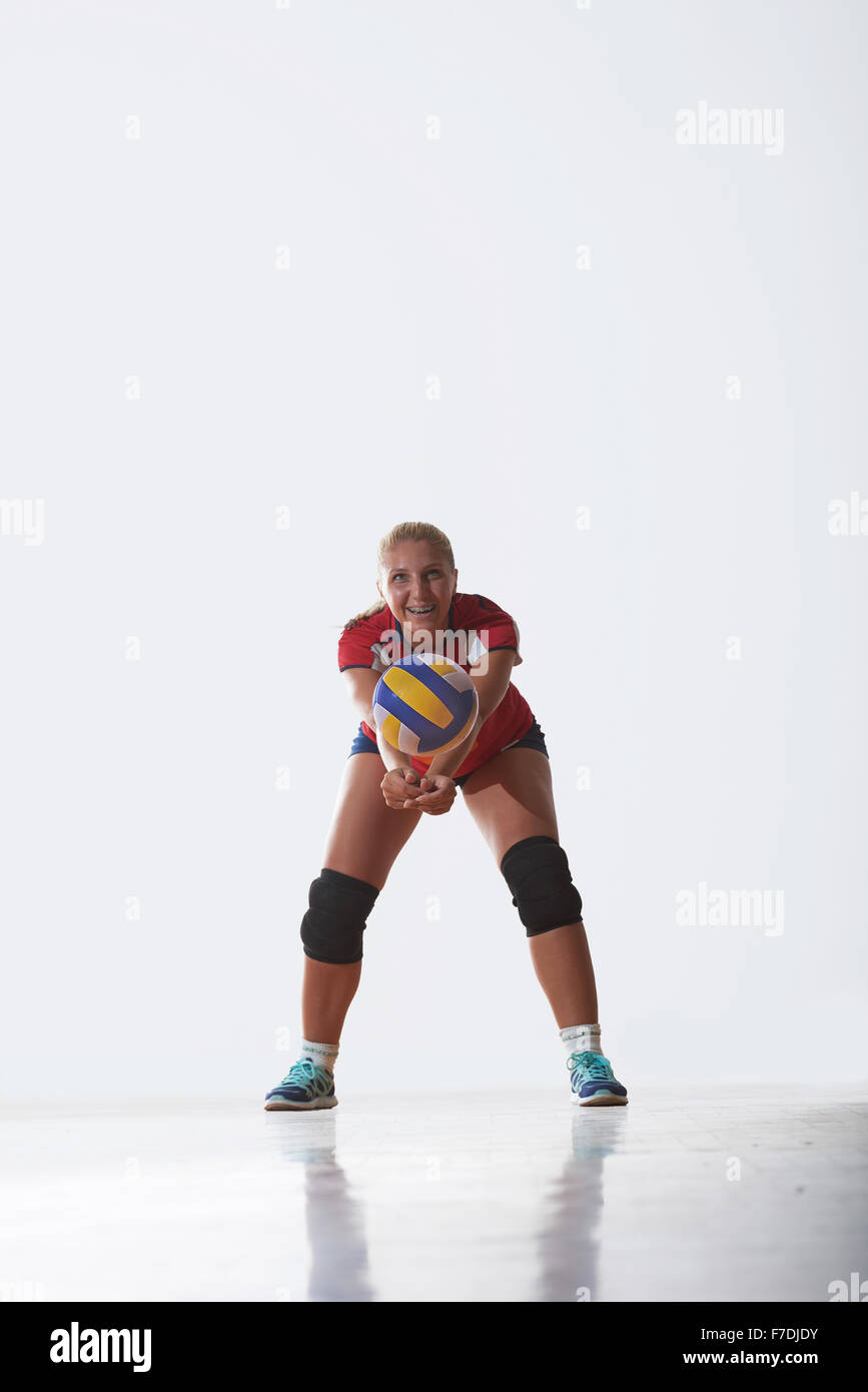 volleyball woman jump and kick ball isolated on white background Stock ...