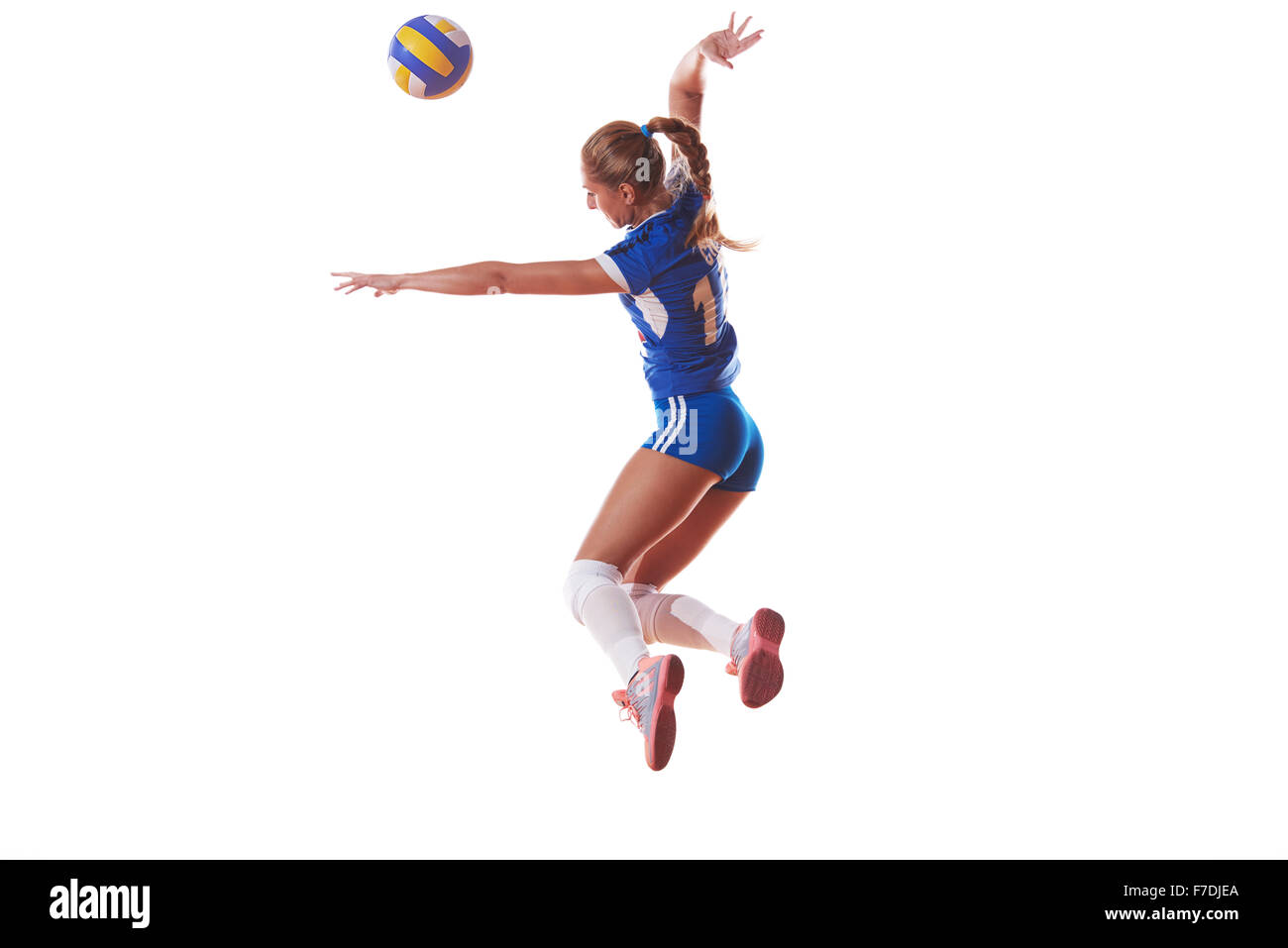 volleyball woman jump and kick ball isolated on white background Stock ...