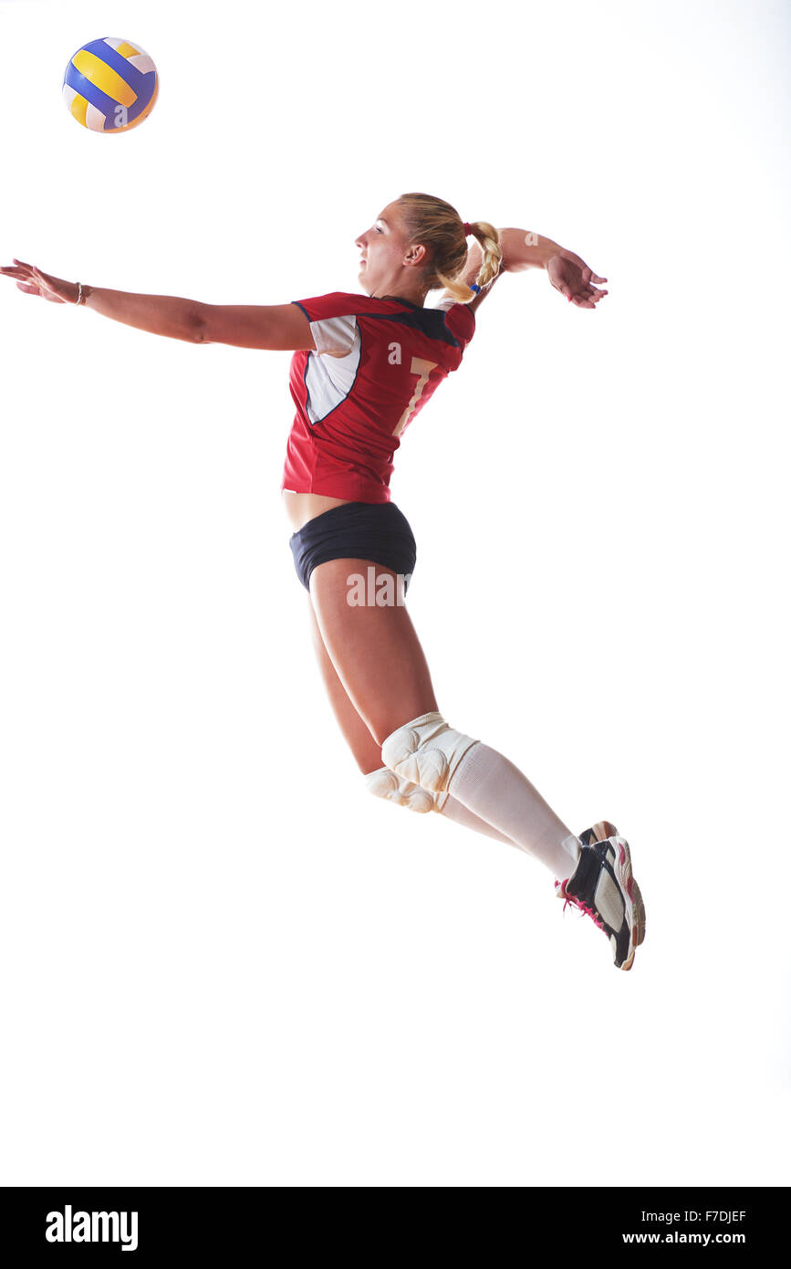 volleyball woman jump and kick ball isolated on white background Stock ...