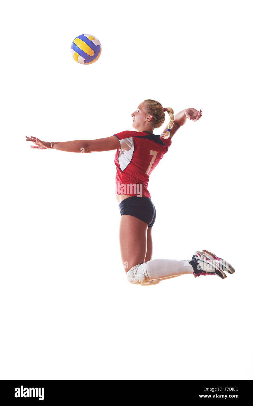 volleyball woman jump and kick ball isolated on white background Stock ...