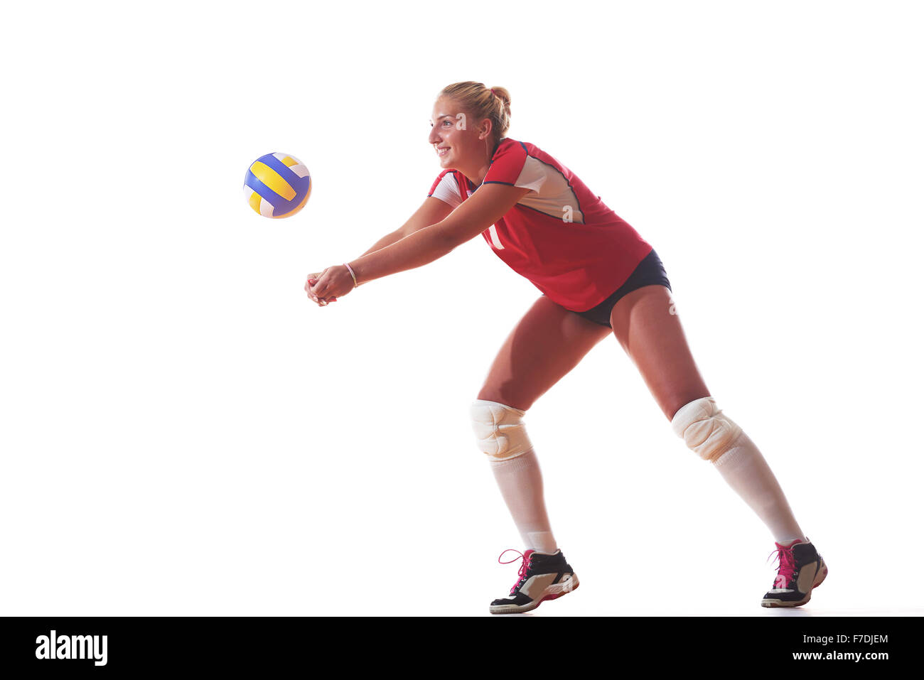volleyball woman jump and kick ball isolated on white background Stock ...