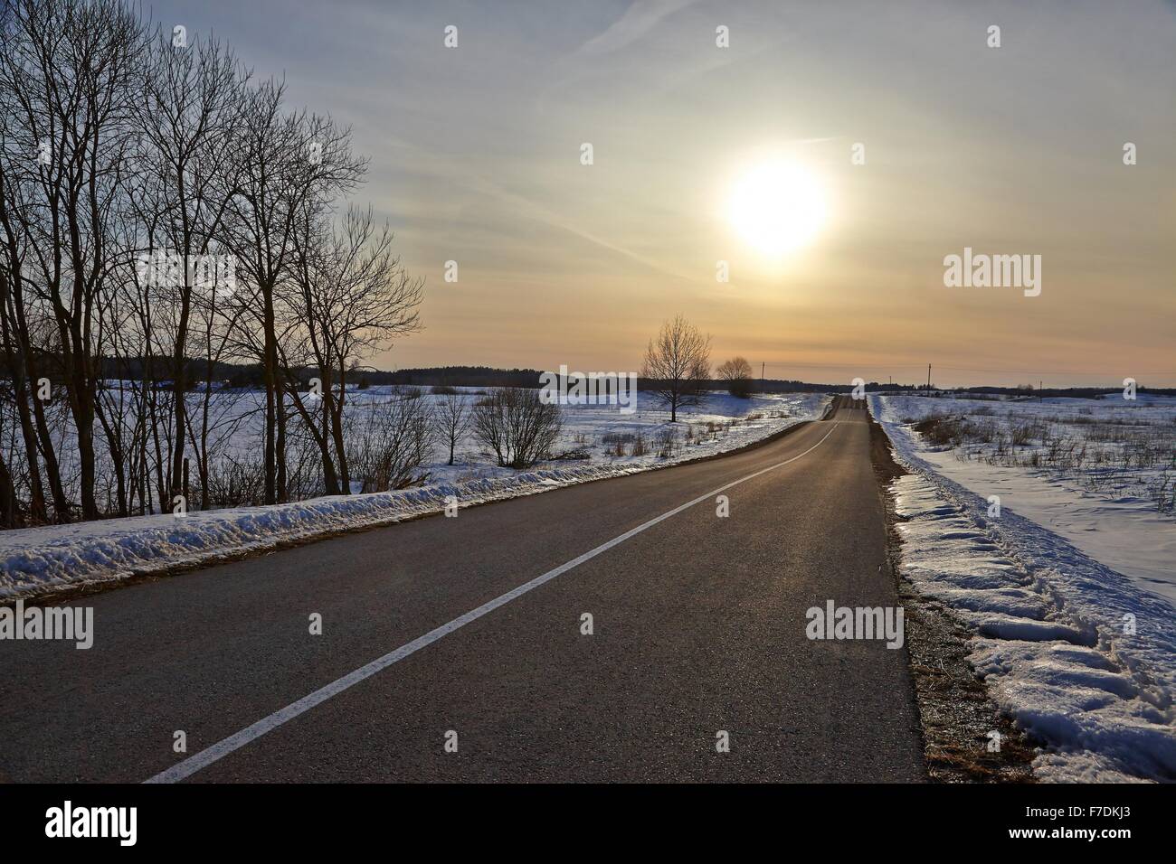 Winter Road Landscape Stock Photo - Alamy