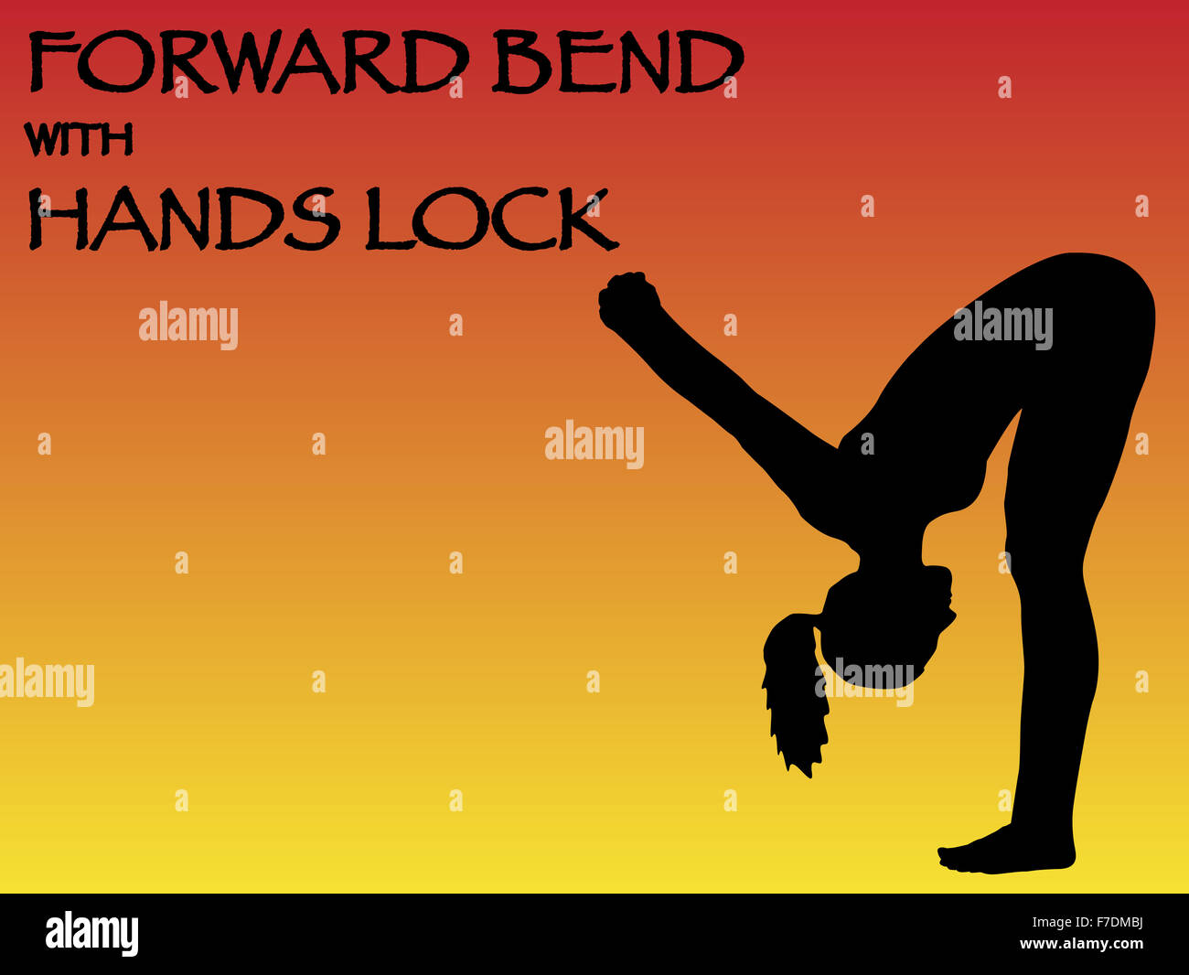 A yoga woman performing forward bend with hands lock pose on a ...