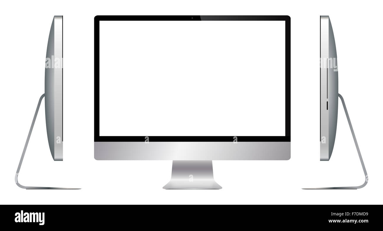 A realistic silver computer screen from different angles isolated on a ...