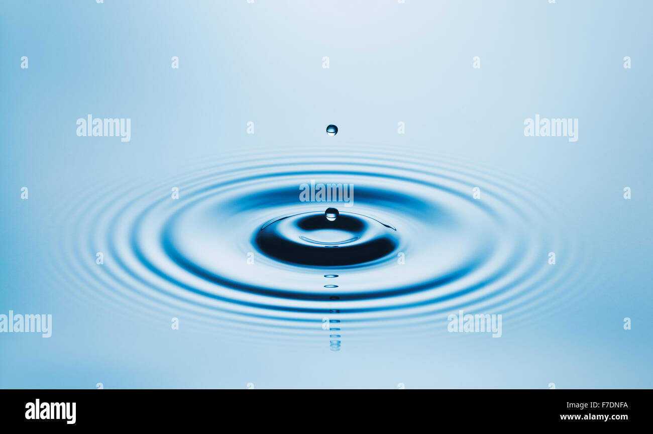 Perfect Water Drop Falling into Pool of Clean Fresh Water, Close up ...